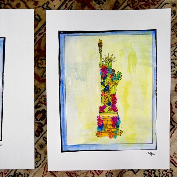 Art | Statue Liberty Flowers Watercolor Ink Print Of My Art 85x11in ...